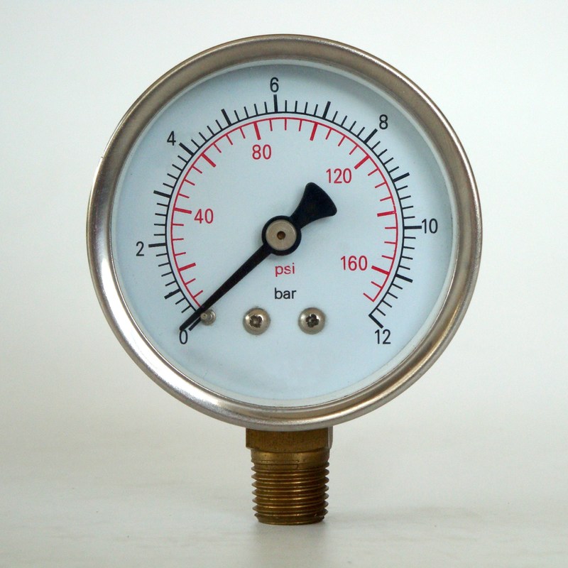 63mm Stainless Steel Pressure Gauge 12 Bar 160 Psi Dual Scale Brass ...