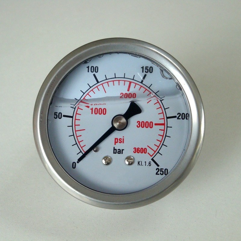 63mm 3600 psi Hydraulic Manometer Back Entry Brass Connection Stainless ...
